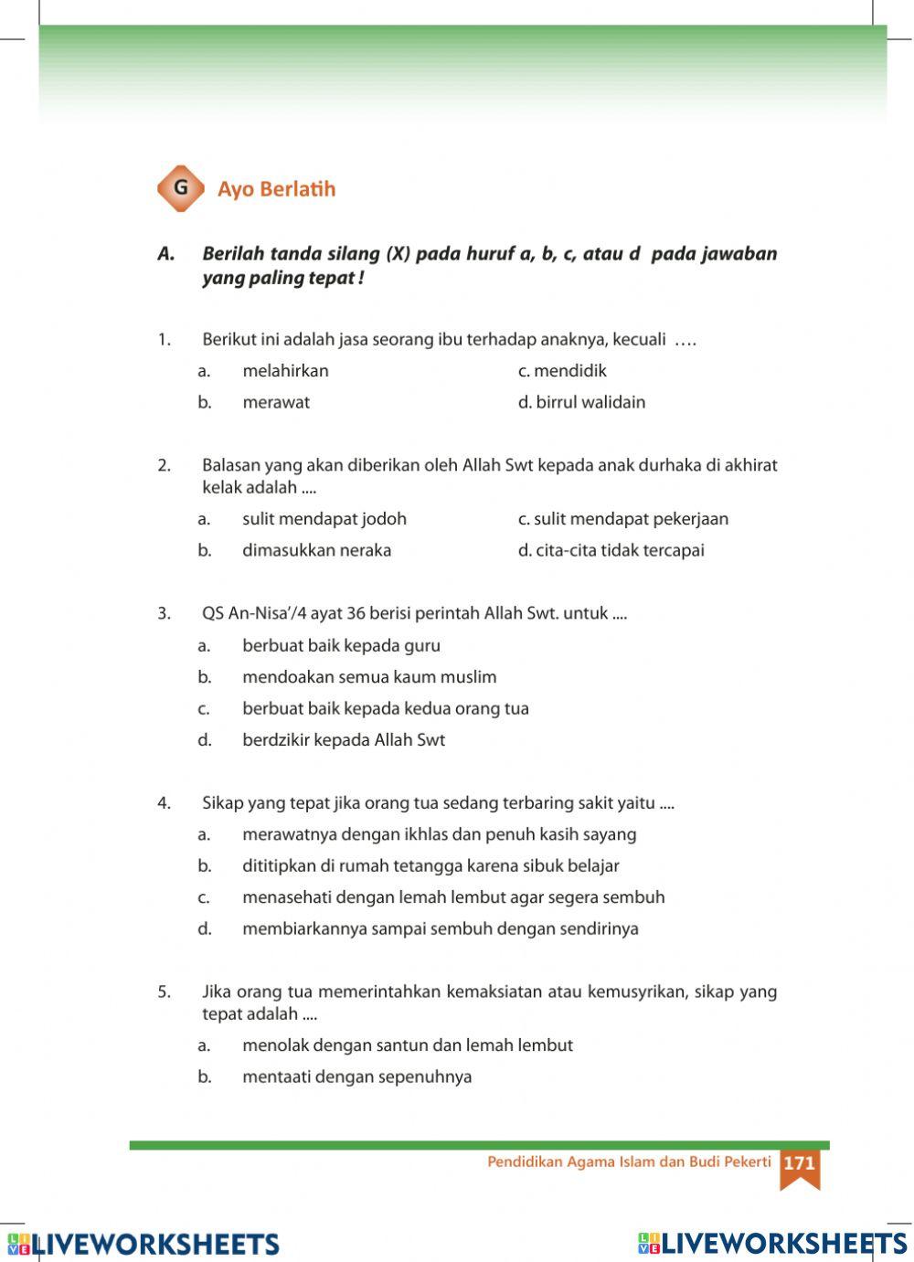 Hormat dan patuh pada orangtua worksheet | Live Worksheets