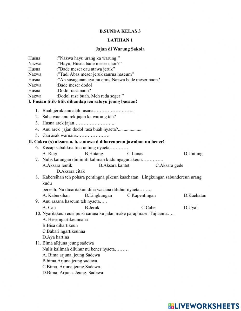 Lks interaktif basa sunda interactive worksheet | Live Worksheets