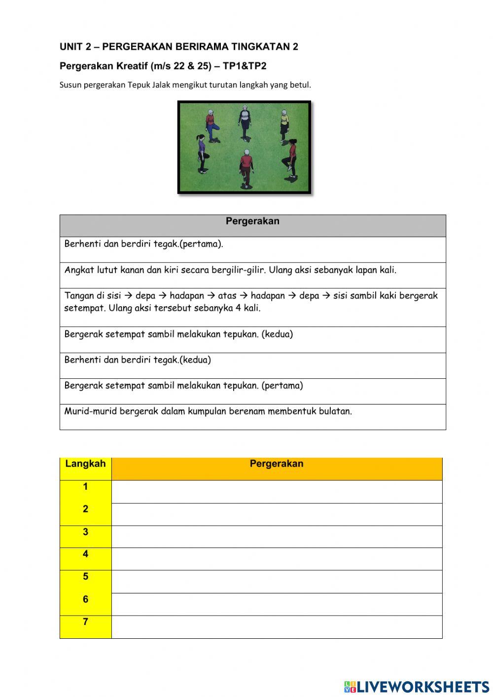 UNIT 2 Pergerakan Kreatif PJPK Ting 2 online exercise for | Live Worksheets