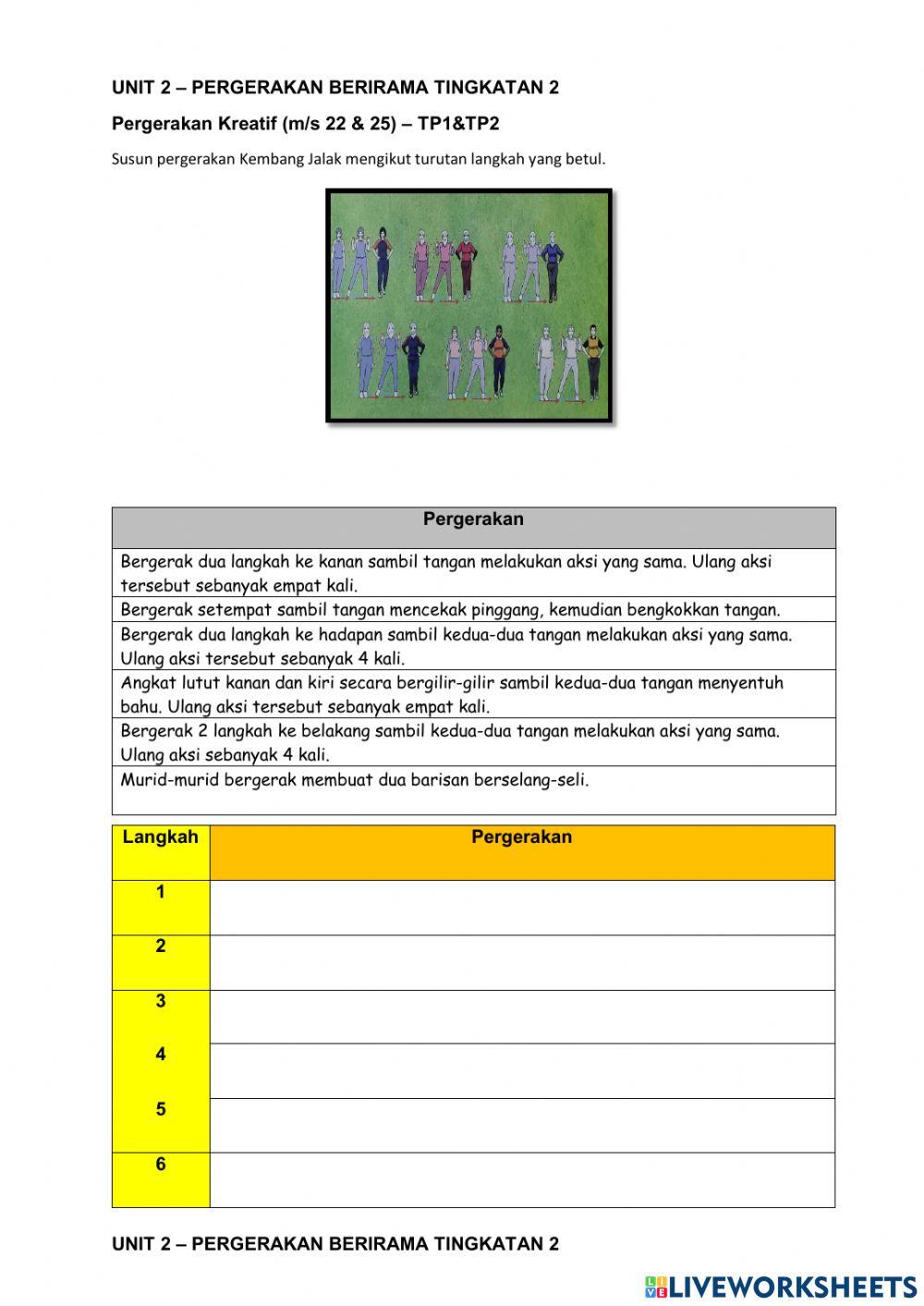 UNIT 2 Pergerakan Kreatif PJPK Ting 2 online exercise for | Live Worksheets