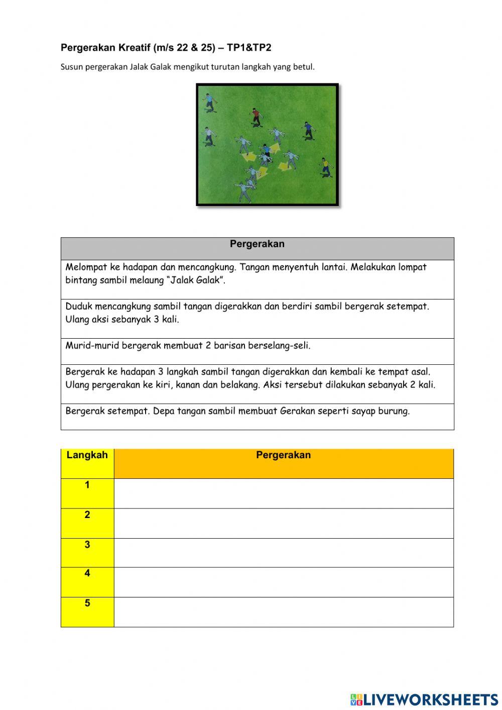 UNIT 2 Pergerakan Kreatif PJPK Ting 2 online exercise for | Live Worksheets