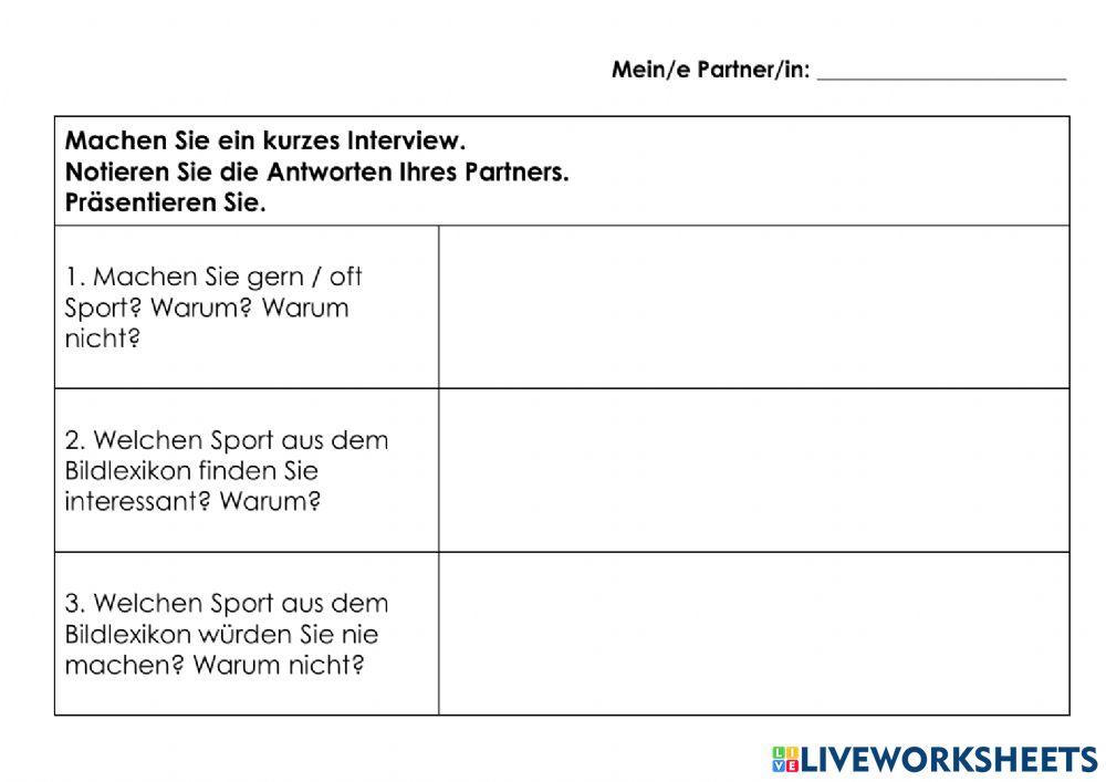 Interview: Sport | Free Interactive Worksheets | 773460