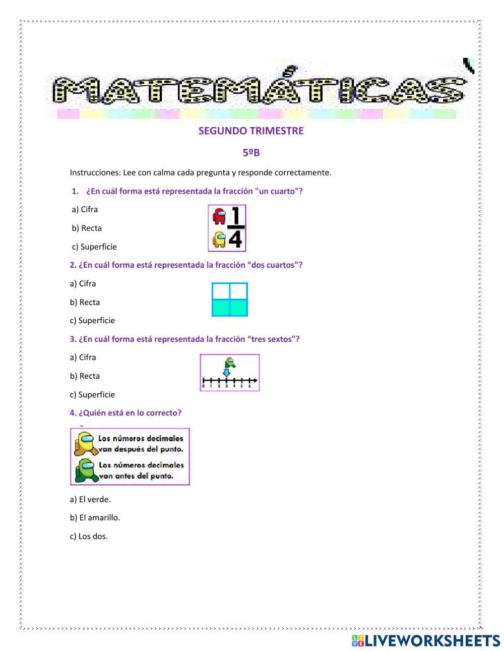 Examen de matemáticas online pdf worksheet | Live Worksheets