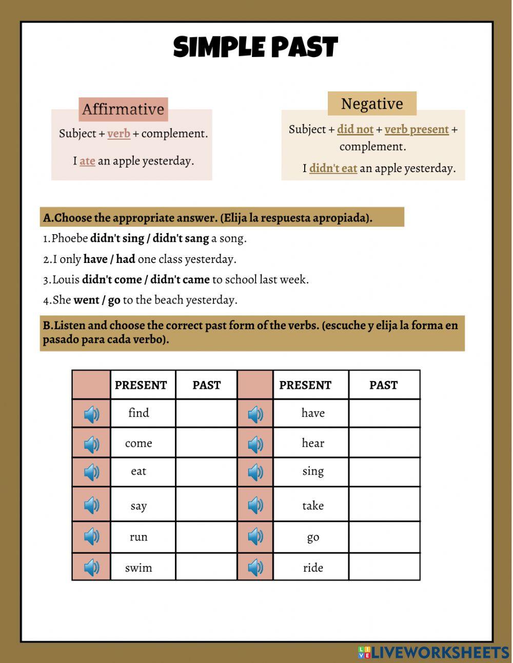 Irregular verbs online exercise for Grade 5 | Live Worksheets