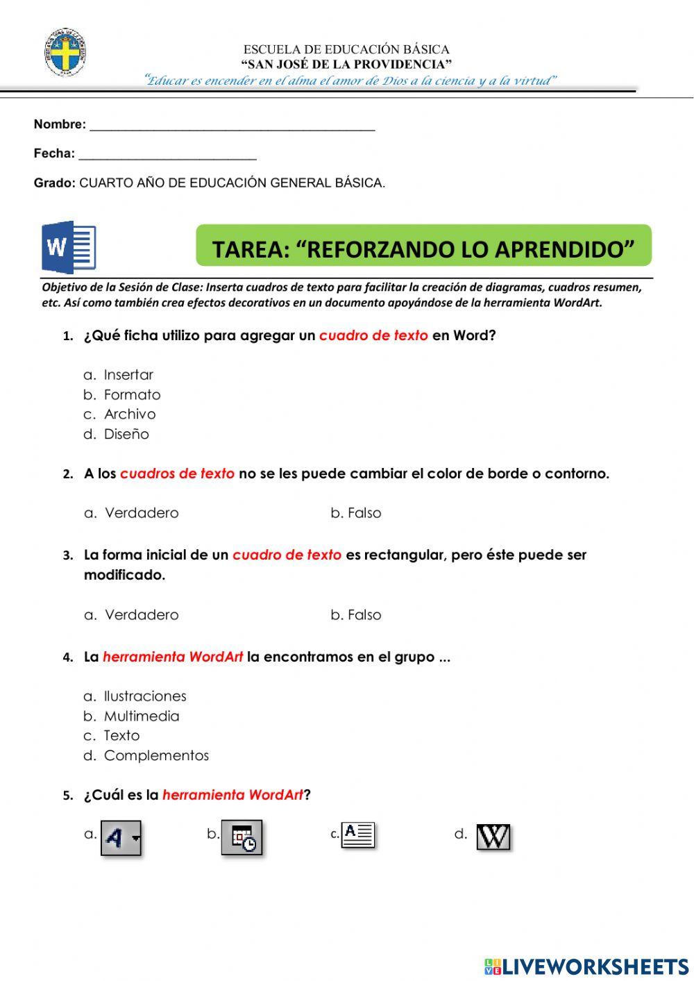 Cuadro de Texto… | Free Interactive Worksheets | 4817257