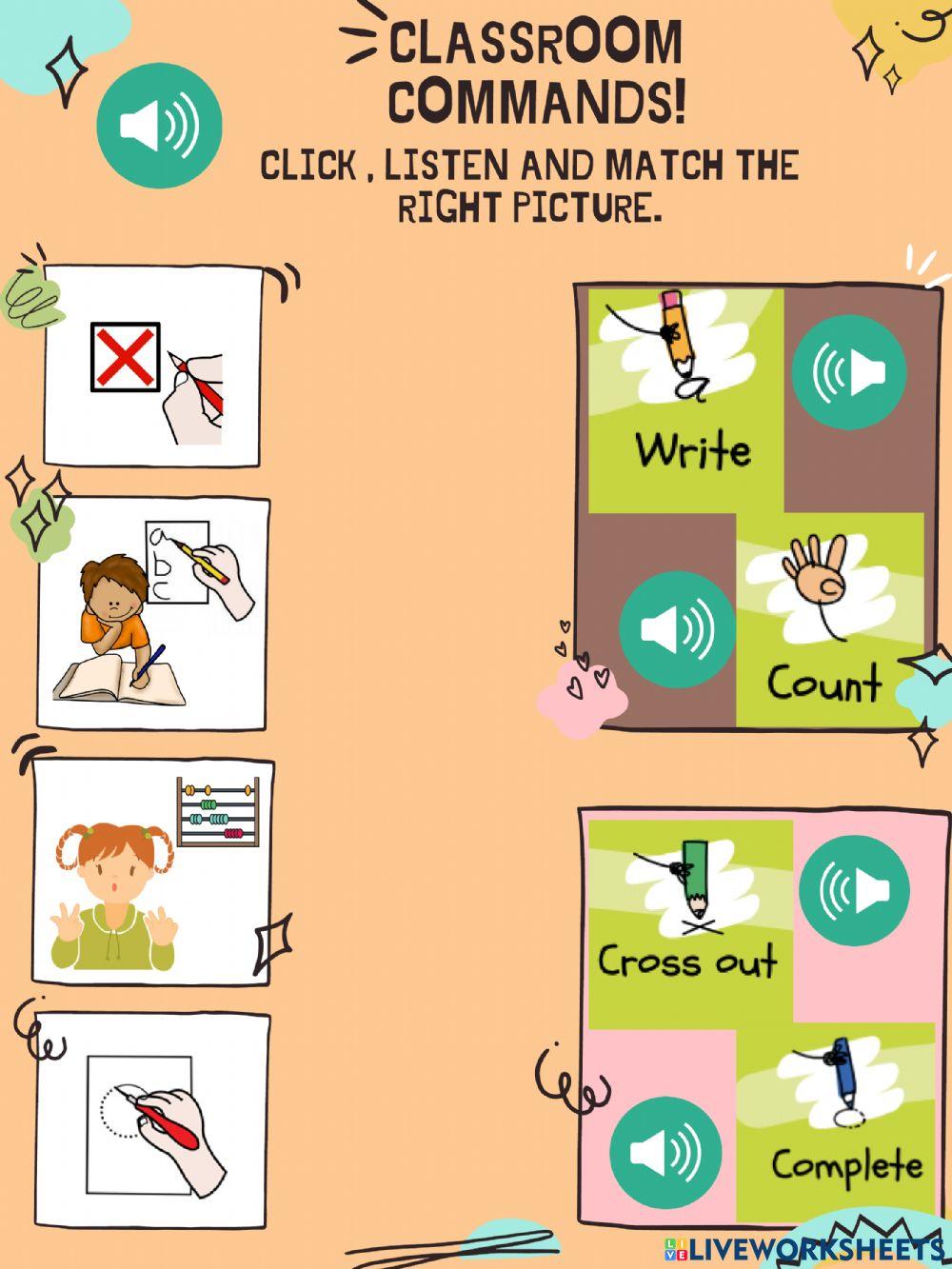 Classroom language worksheet for GRADE K2 | Live Worksheets