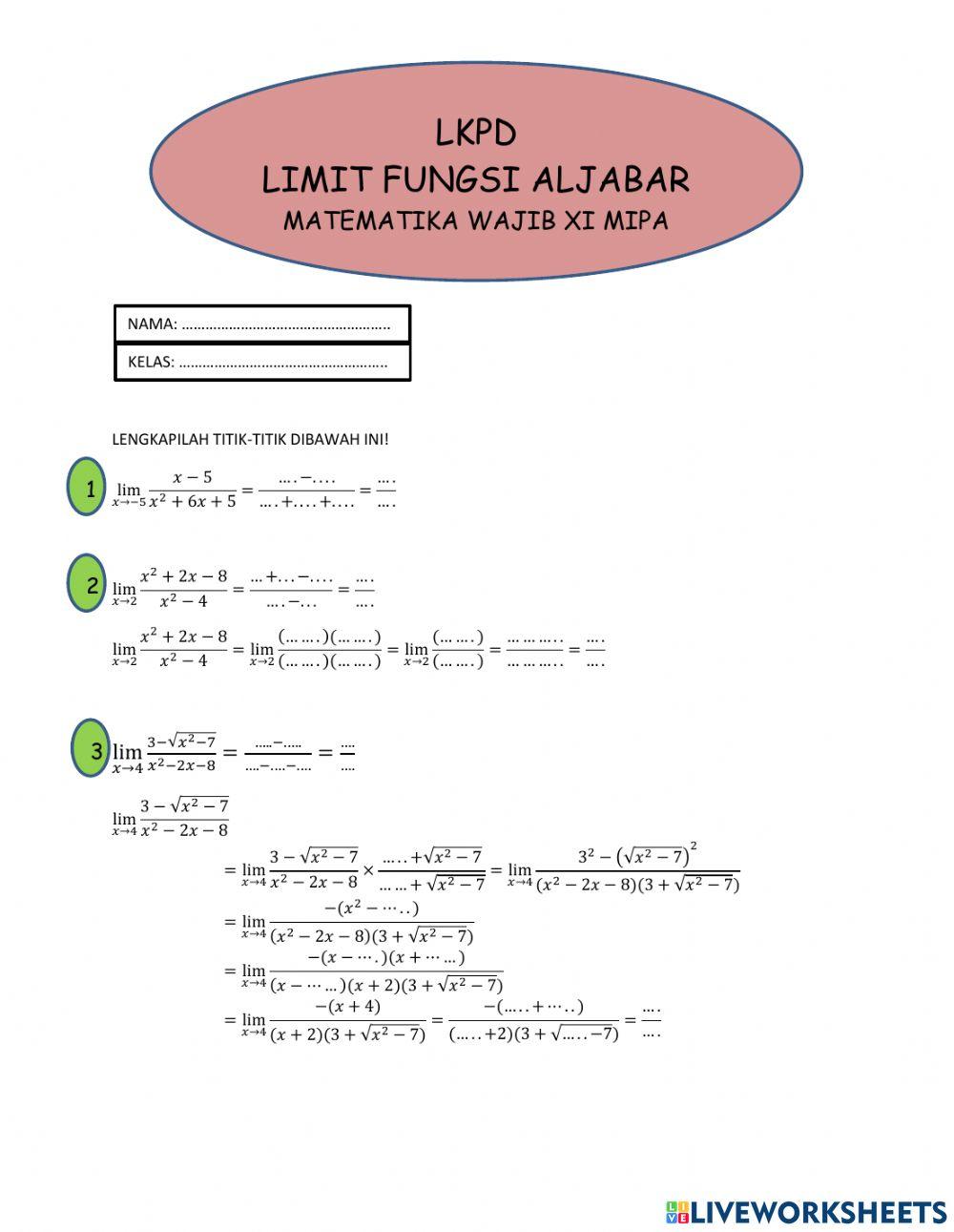 LKPD limit worksheet | Live Worksheets