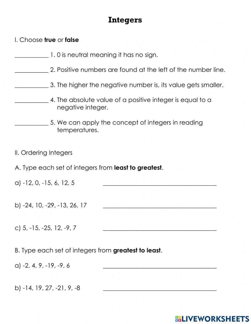 Integers Quiz With Answers Pdf