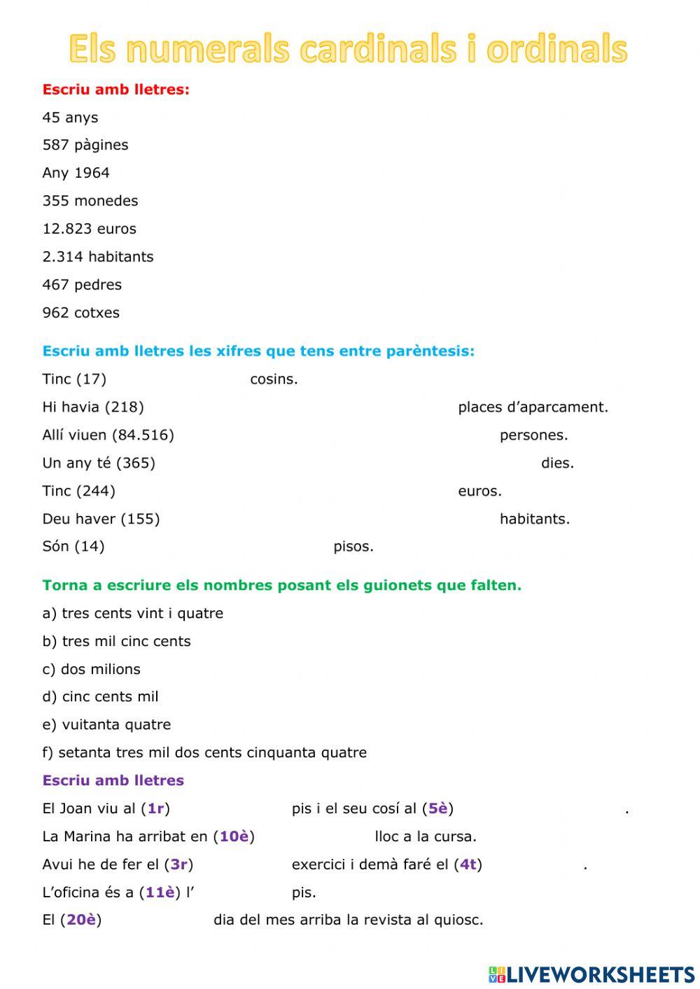 Els numerals: cardinals i ordinals 4817561 | rberdiel