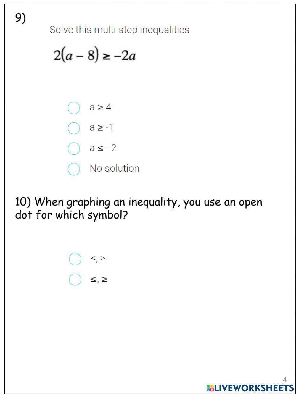 inequality math problems worksheet