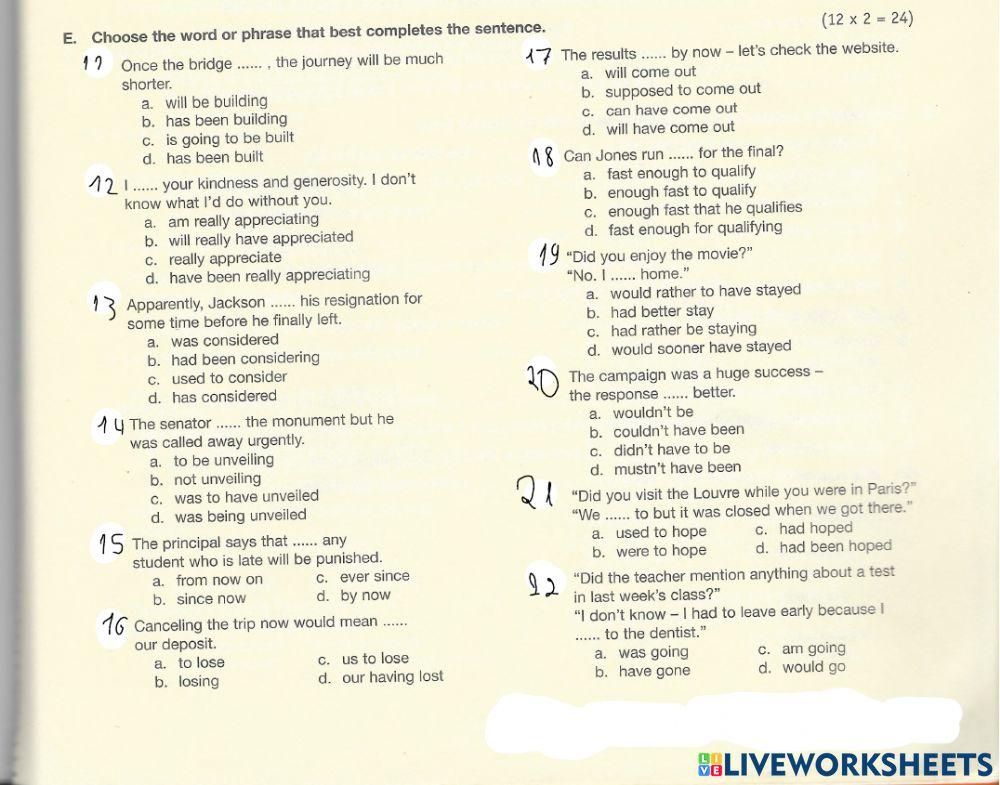 c1 grammar online exercise for | Live Worksheets
