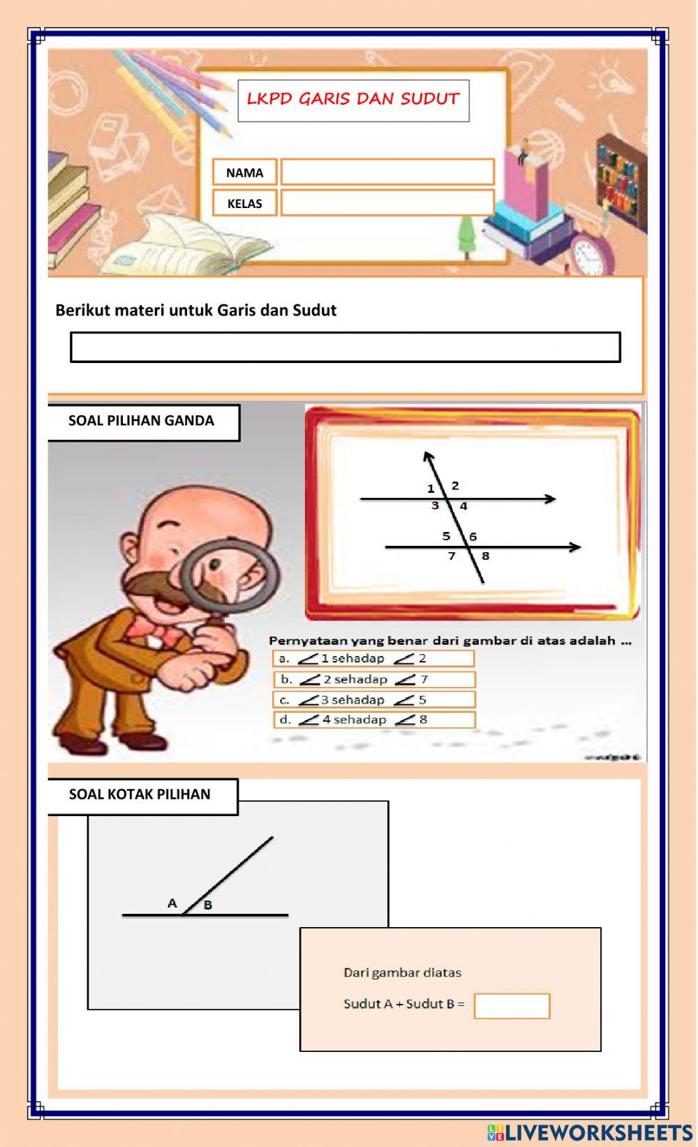 Garis dan sudut | Free Interactive Worksheets | 774150