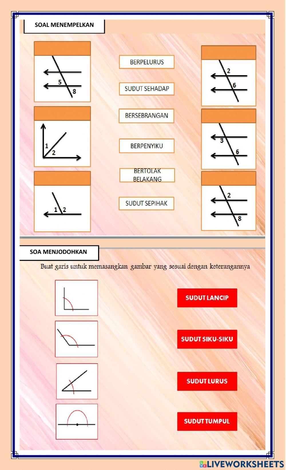 Garis dan sudut | Free Interactive Worksheets | 774150