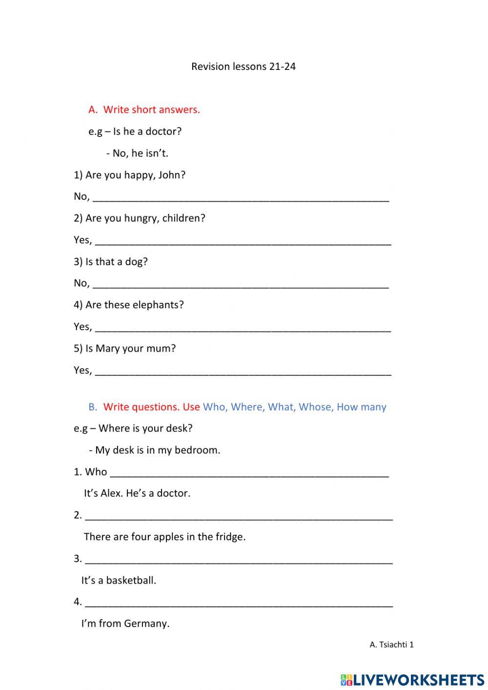 Verb to be-Question words-Preposistions worksheet | Live Worksheets