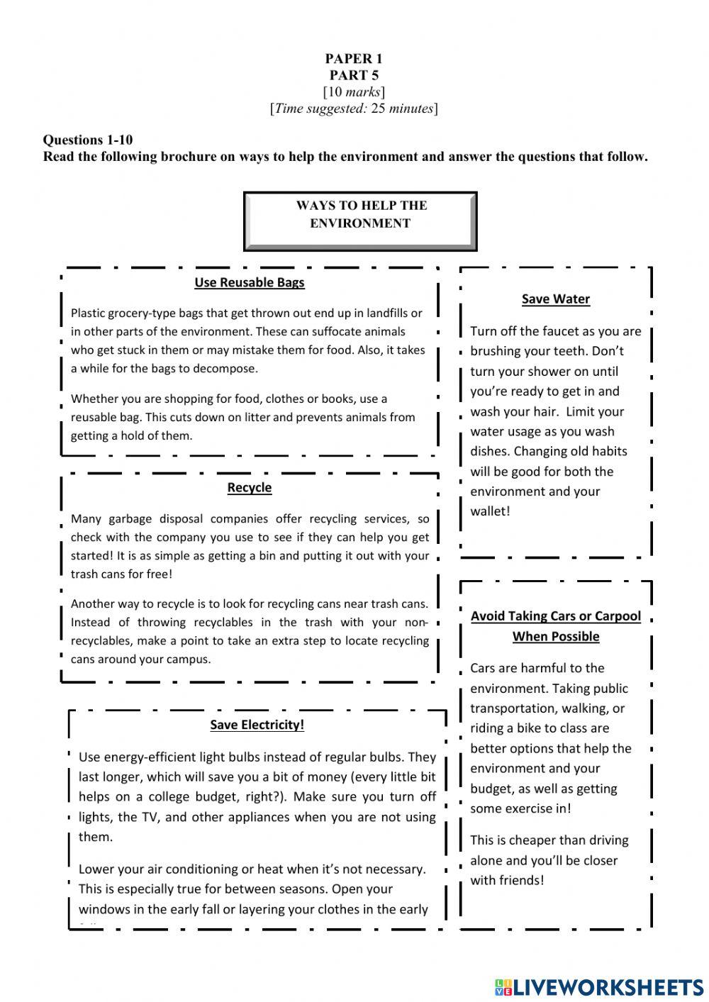 Paper 1 part 5 worksheet | Live Worksheets