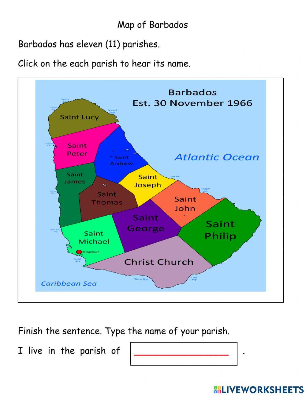 Barbados- Parishes and Towns online exercise for | Live Worksheets