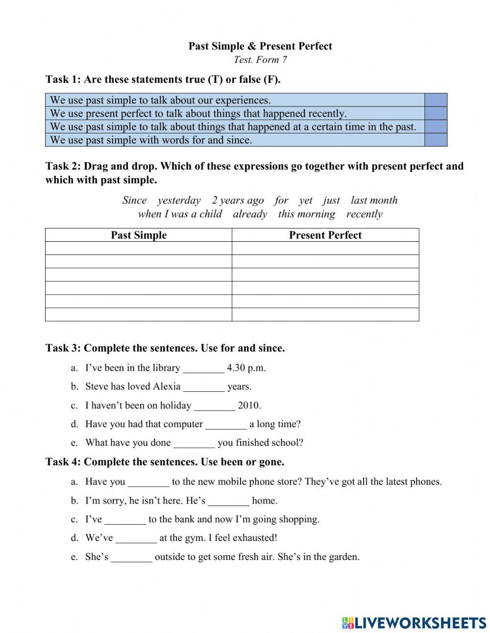 Past Simple & Present Perfect worksheet | Live Worksheets