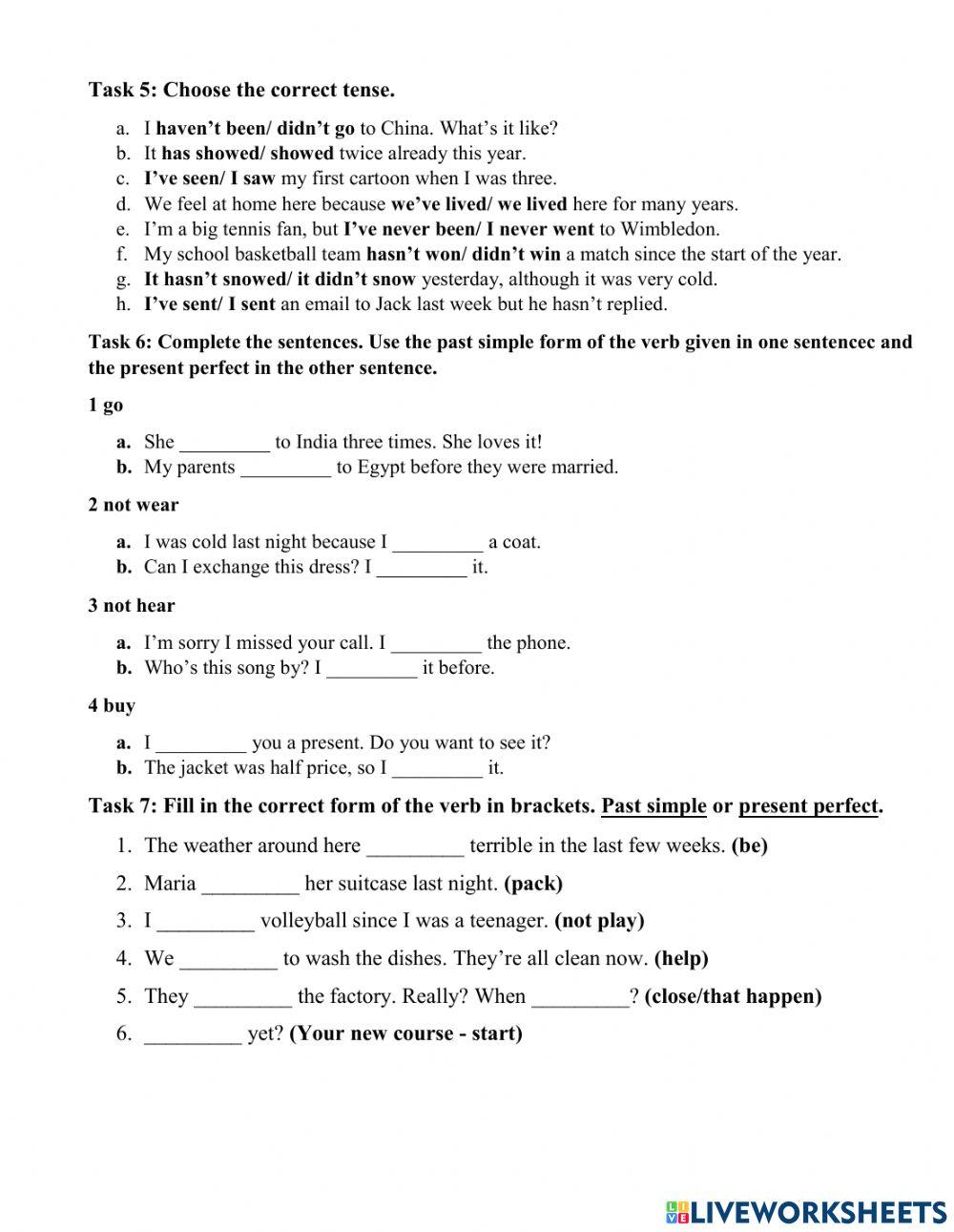 Past Simple & Present Perfect worksheet | Live Worksheets