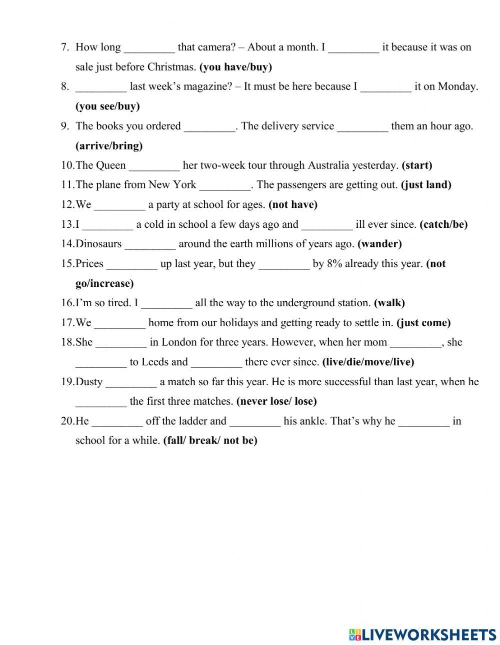 Past Simple & Present Perfect worksheet | Live Worksheets