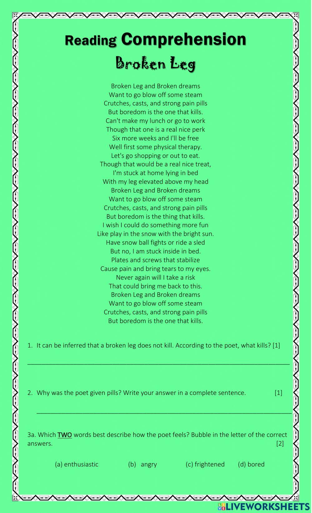 Broken Leg | Free Interactive Worksheets | 774952