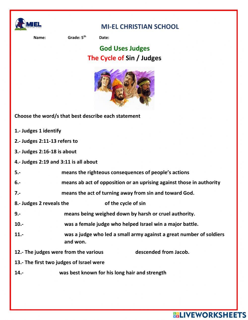 The Cycle of sin and the Judges online exercise for | Live Worksheets