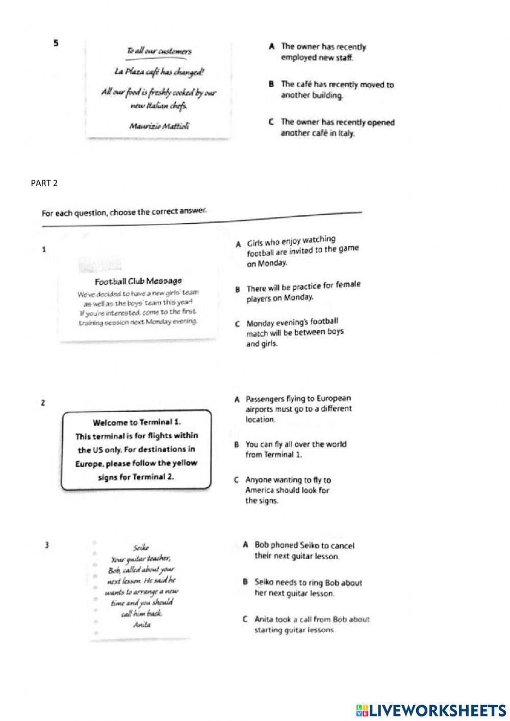 B1 exam Reading Part 1 online exercise for | Live Worksheets