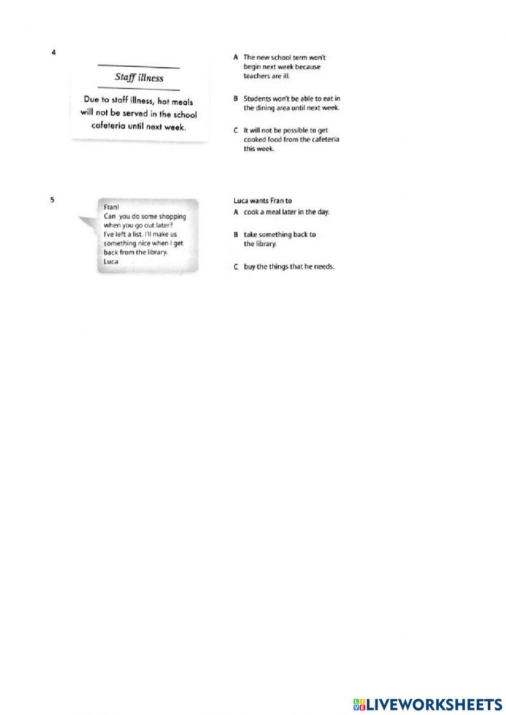 B1 exam Reading Part 1 online exercise for | Live Worksheets