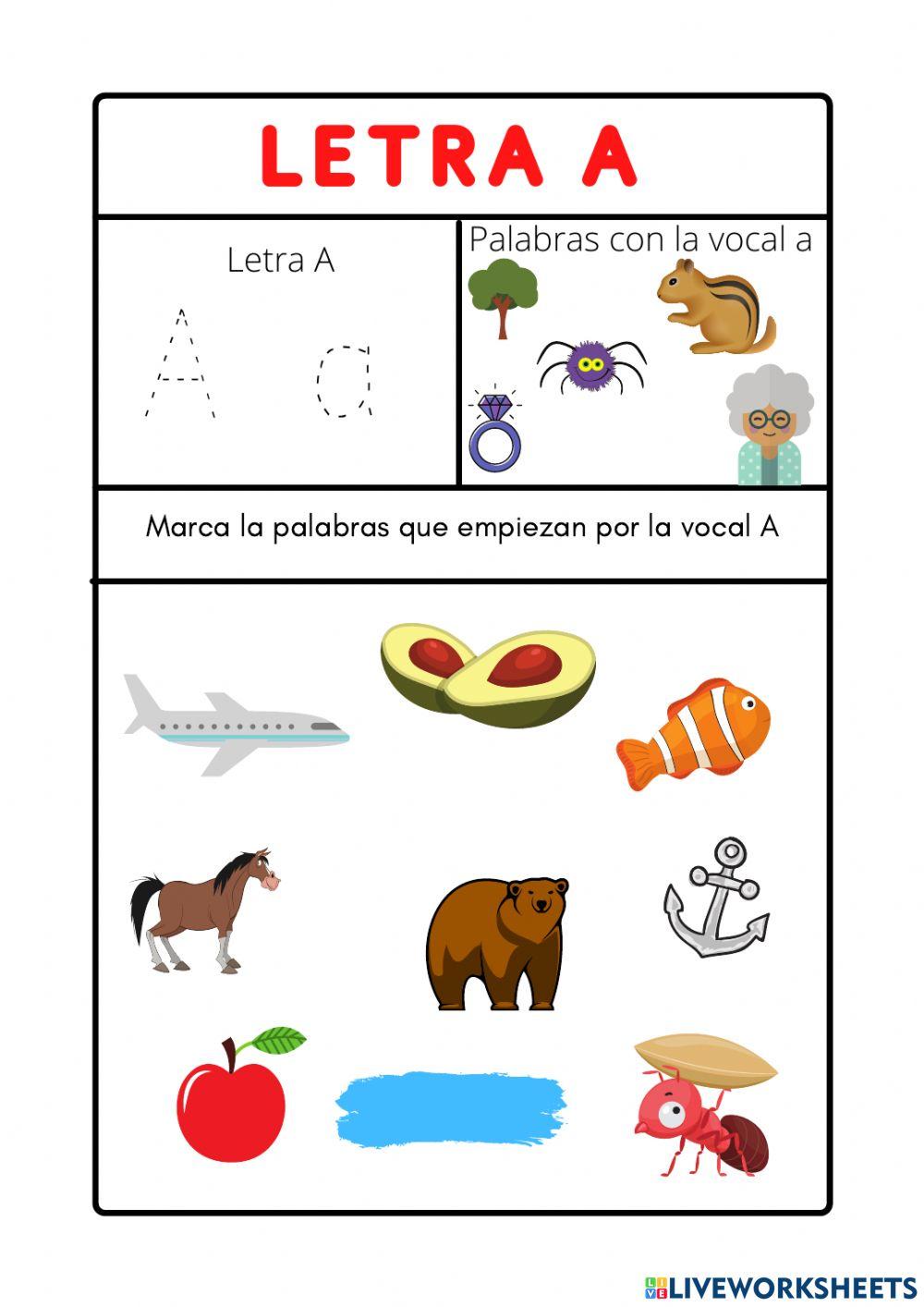 Palabras con la vocal A interactive worksheet | Live Worksheets