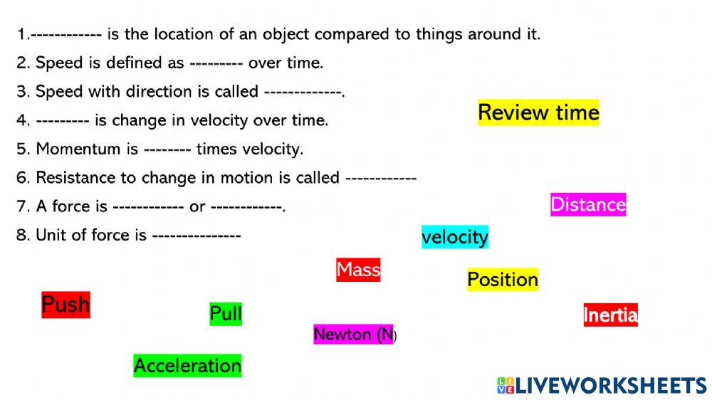 Force and motion online activity | Live Worksheets