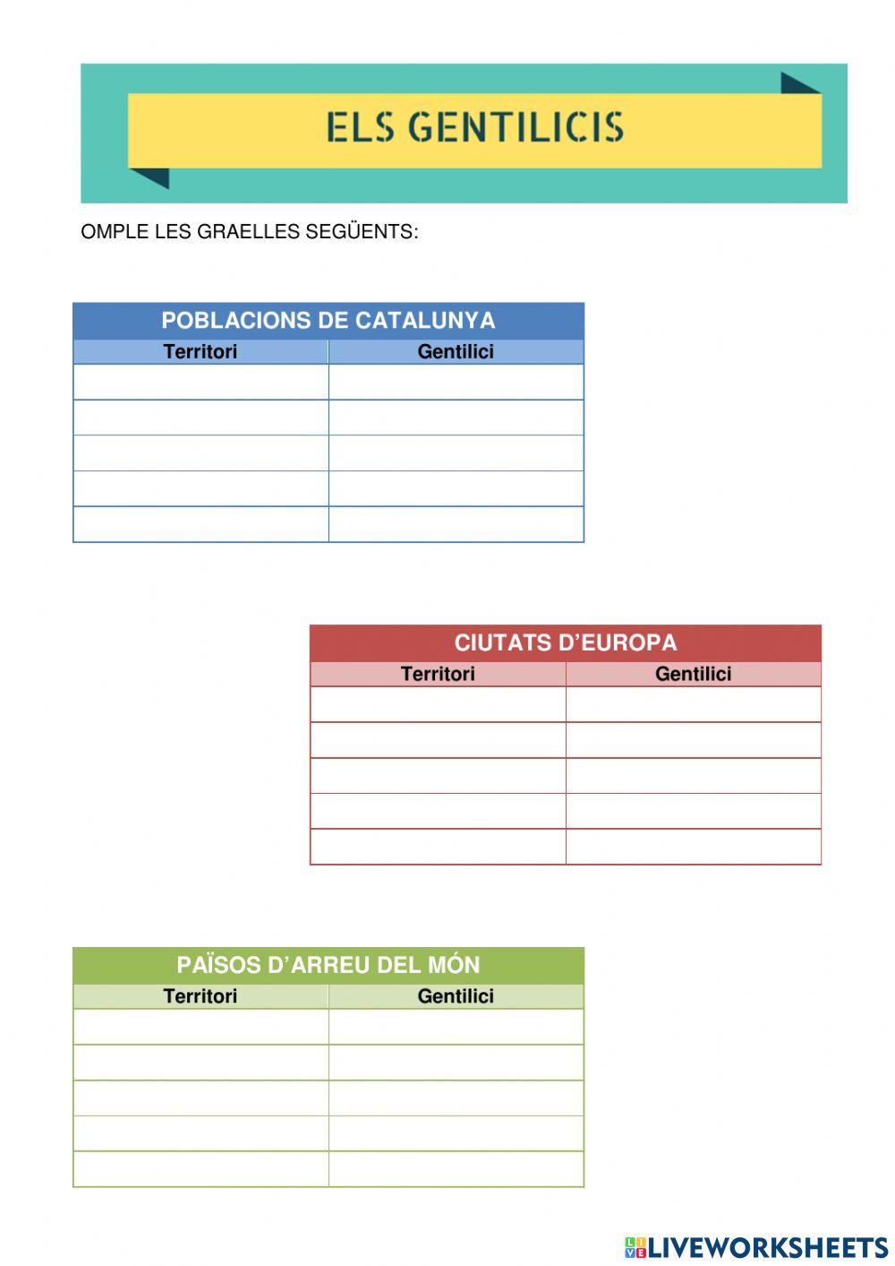 Els gentilicis 4821043 | gerard_bd | Live Worksheets