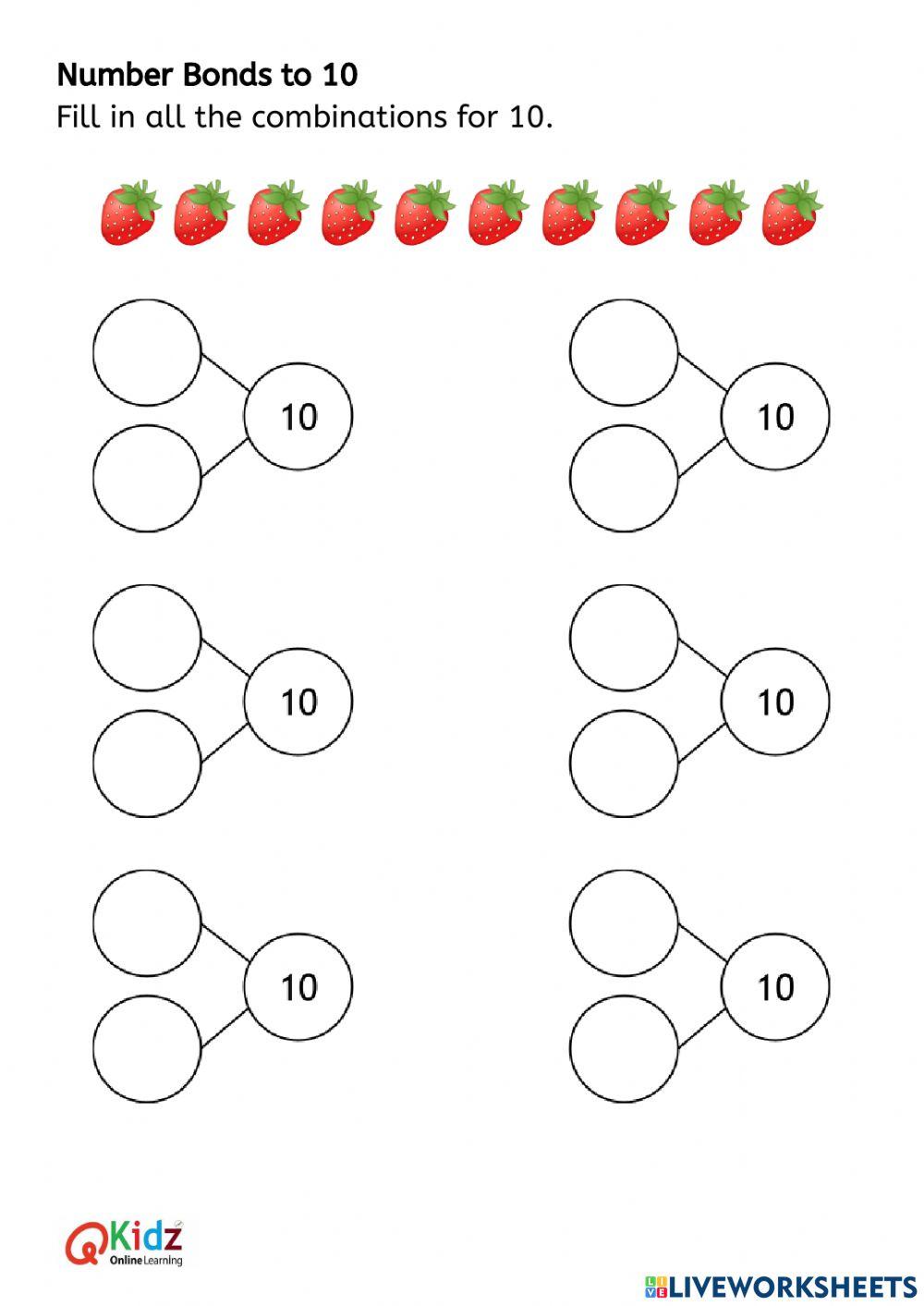 Number Bonds To 10 Live Worksheets number-bonds-to-10-live-worksheets