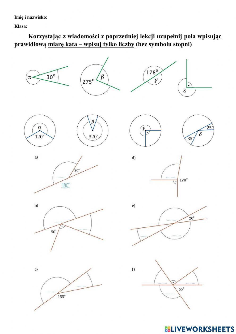 Kąty i ich rodzaje worksheet | Live Worksheets