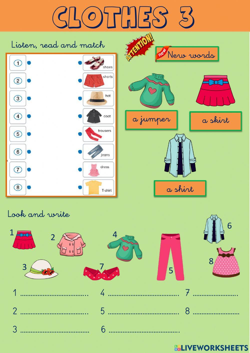 Clothes 3 worksheet for Grade 2 | Live Worksheets