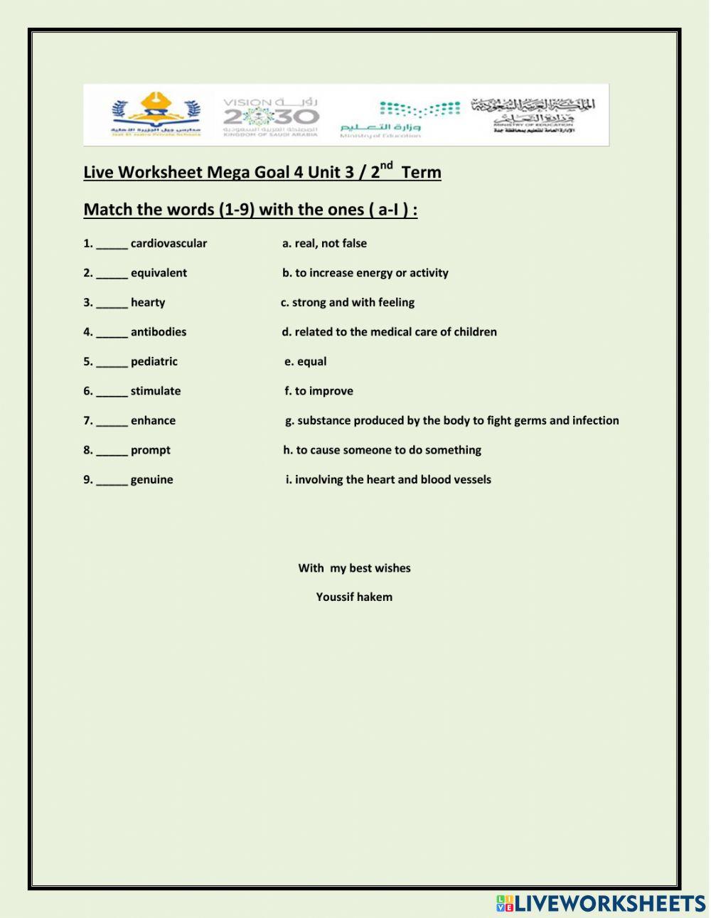 776644 | Live worksheet Mega Goal 4 2nd Year Secondary