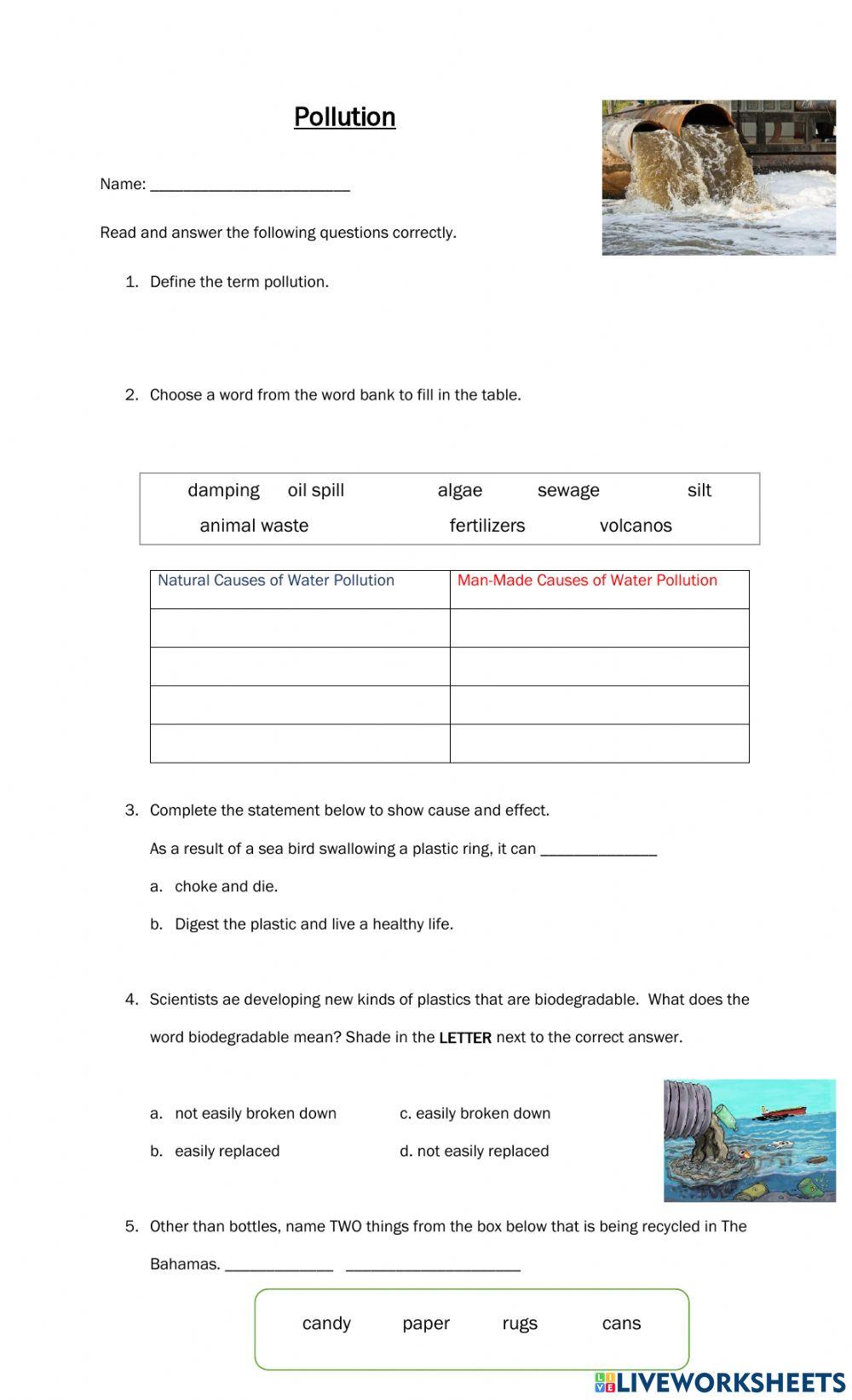 Water Pollution | LiveWorksheets | 776764