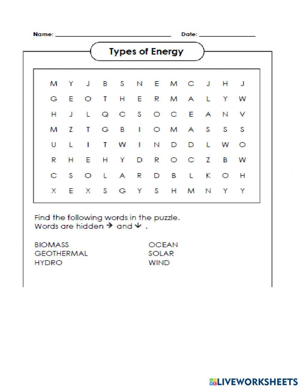 Types Of Energy Interactive Worksheet Science Worksheets - V