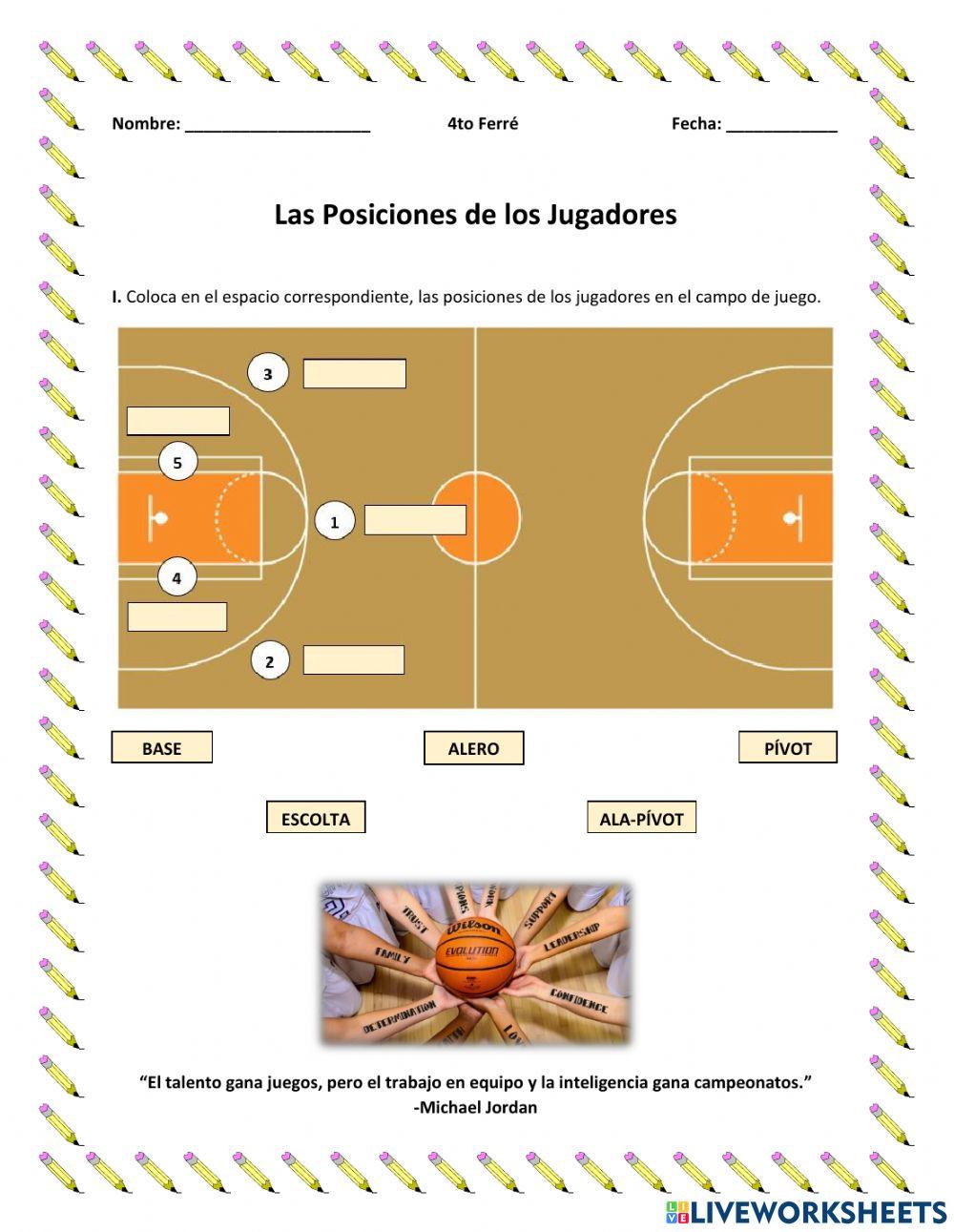 El Baloncesto: Las Posiciones de los Jugadores online exercise for ...