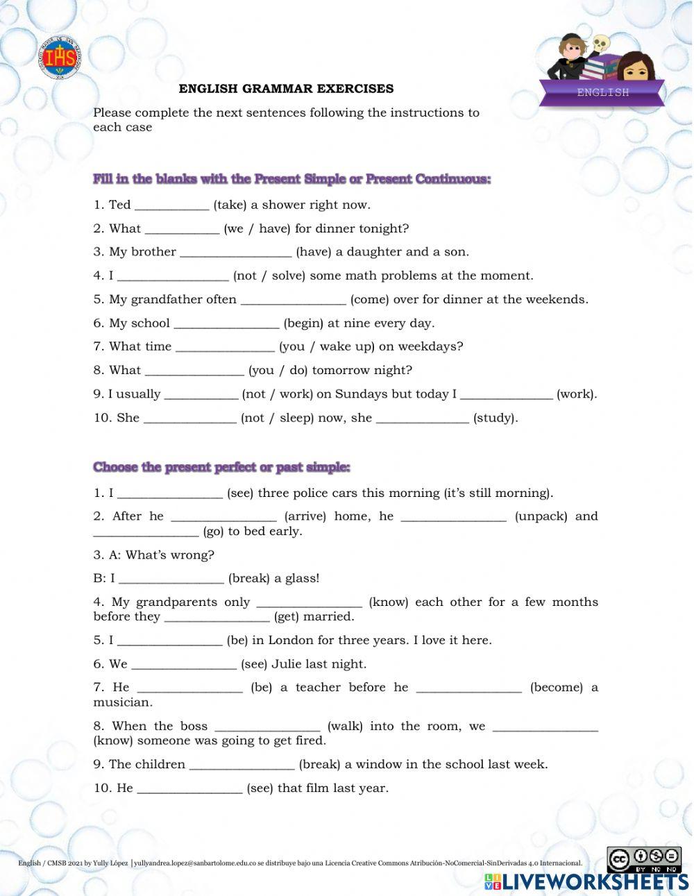 grammar tenses review. worksheet | Live Worksheets