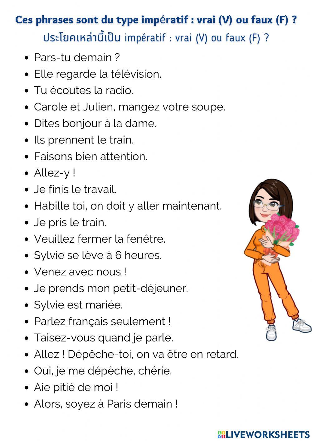 Impératif : vrai (V) ou faux (F) ? 834086 | Wanidol