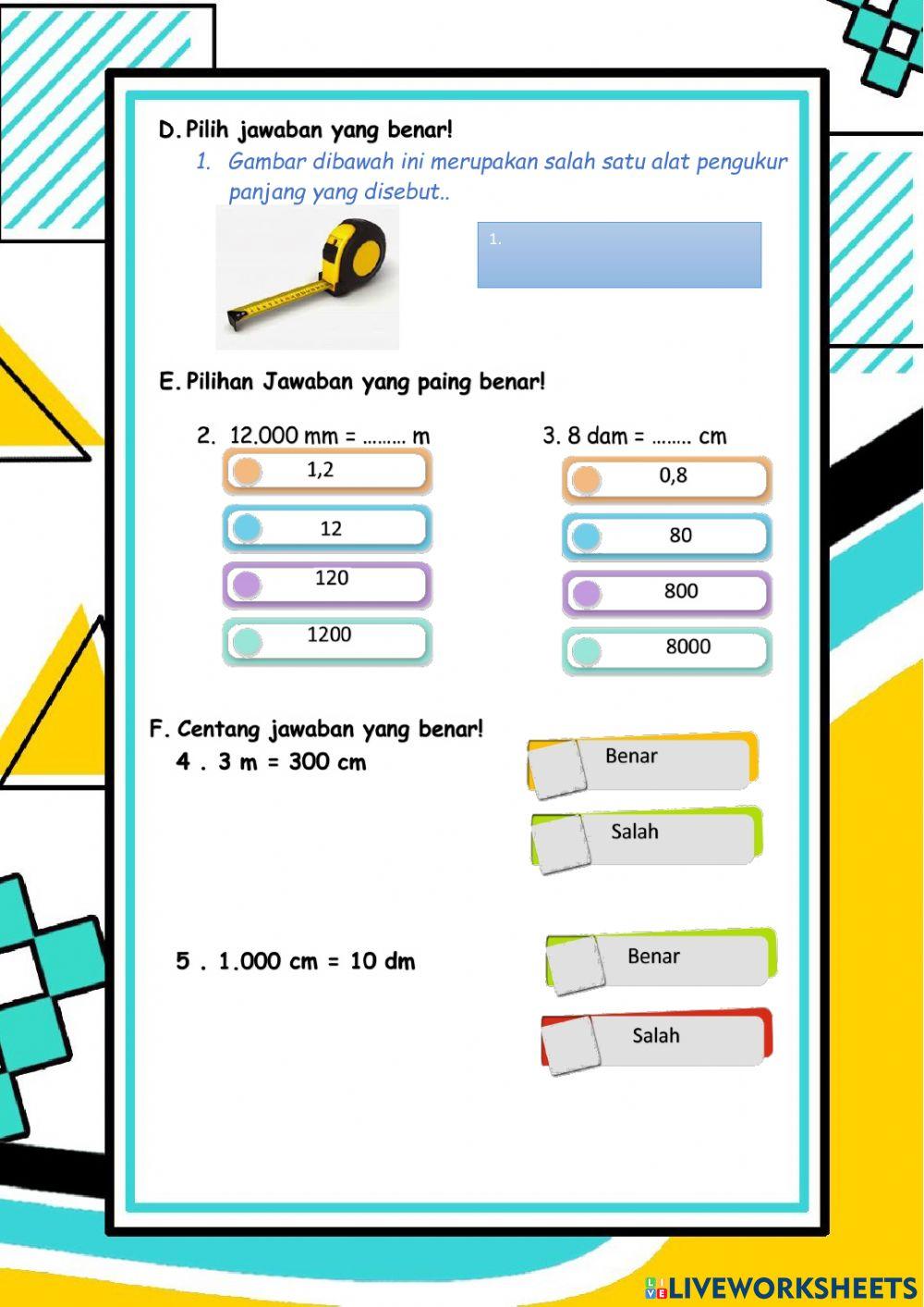 Satuan Panjang | Free Interactive Worksheets | 834257