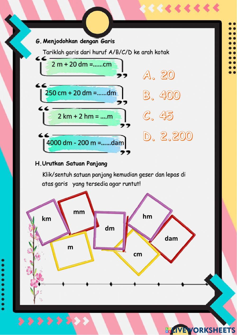 Satuan Panjang | Free Interactive Worksheets | 834257