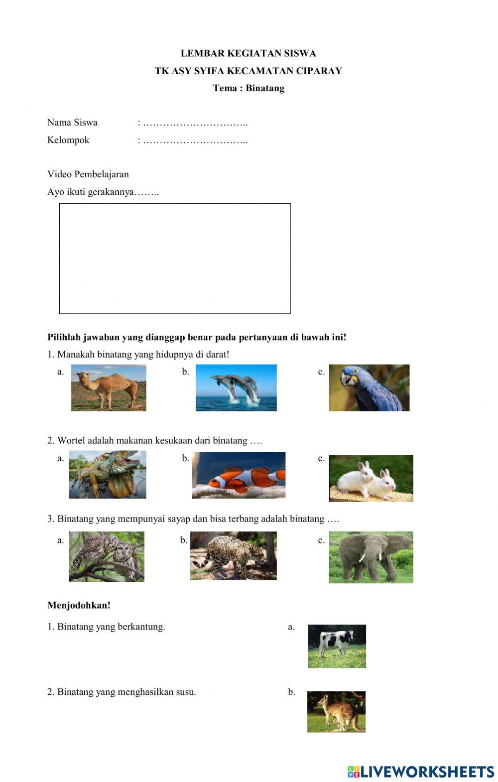 Binatang | Free Interactive Worksheets | 855301