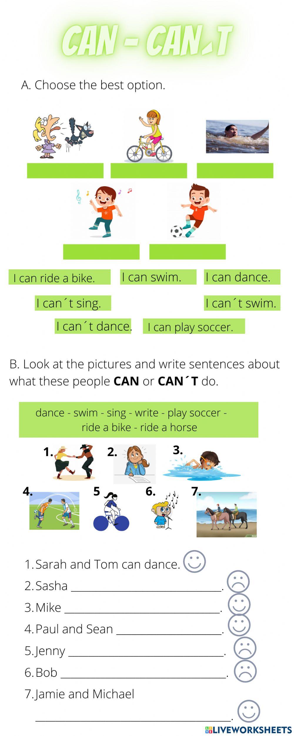 Can - can-t online activity for elemental | Live Worksheets