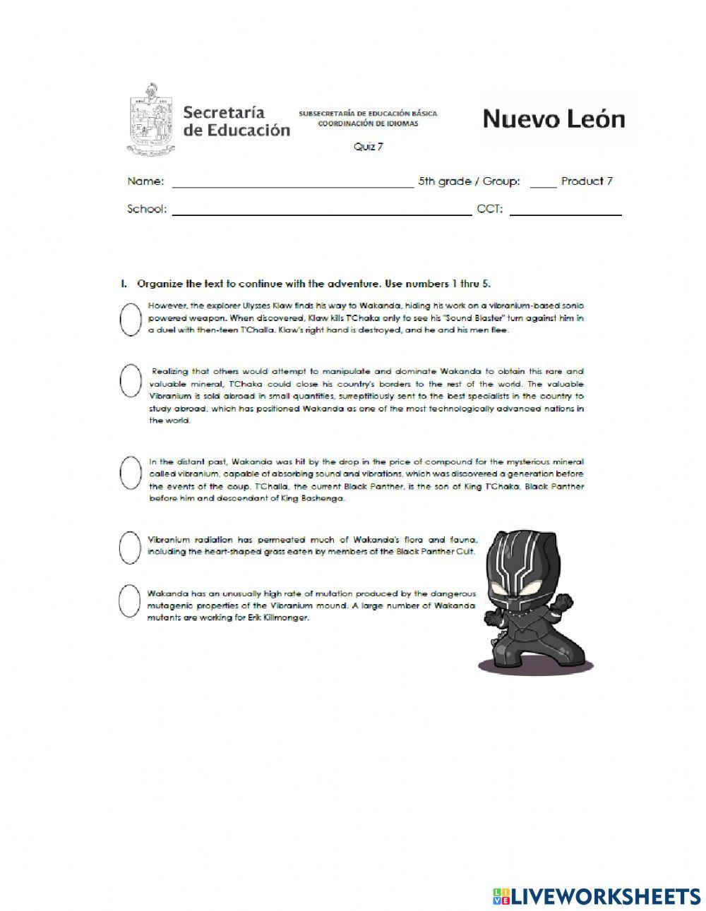 Fifth Grade Quiz P7 worksheet | Live Worksheets