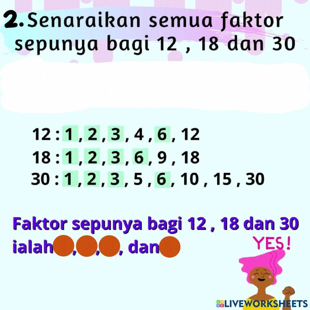 Faktor sepunya … | Free Interactive Worksheets | 834466