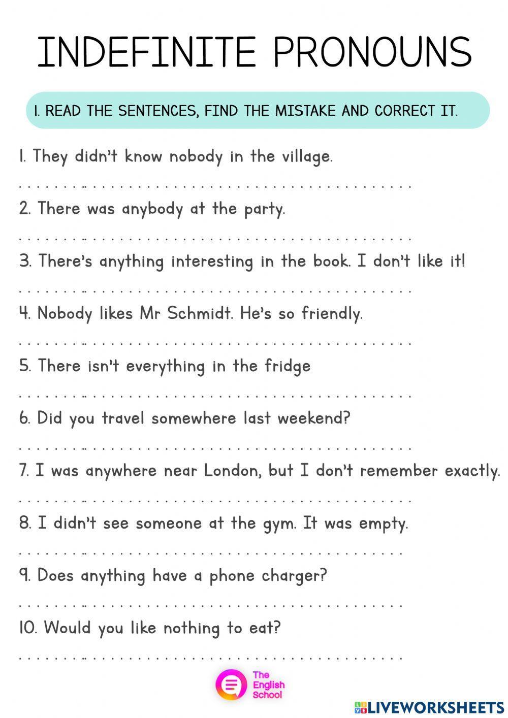 Indefinite Pron… | Free Interactive Worksheets | 834844