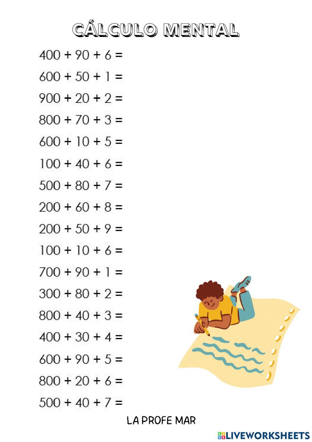 Cálculo mental 1 interactive exercise for 2º | Live Worksheets