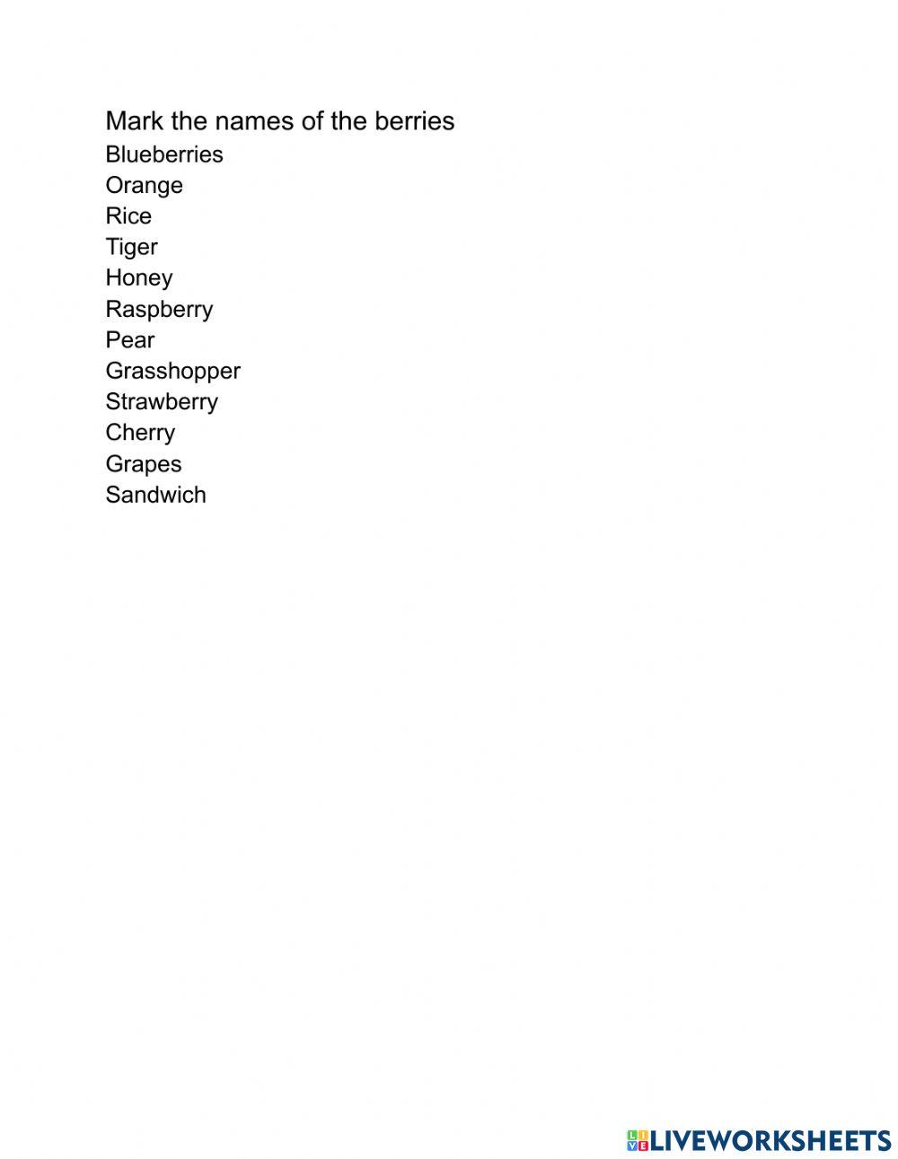 Berries online activity | Live Worksheets