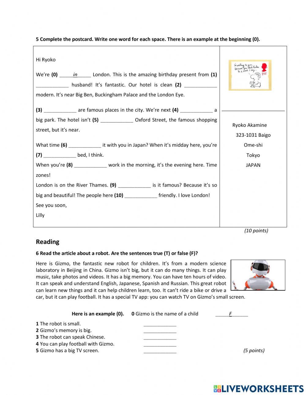 TEST ENGLISH 1 (vocabulary, grammar & Reading) 835099