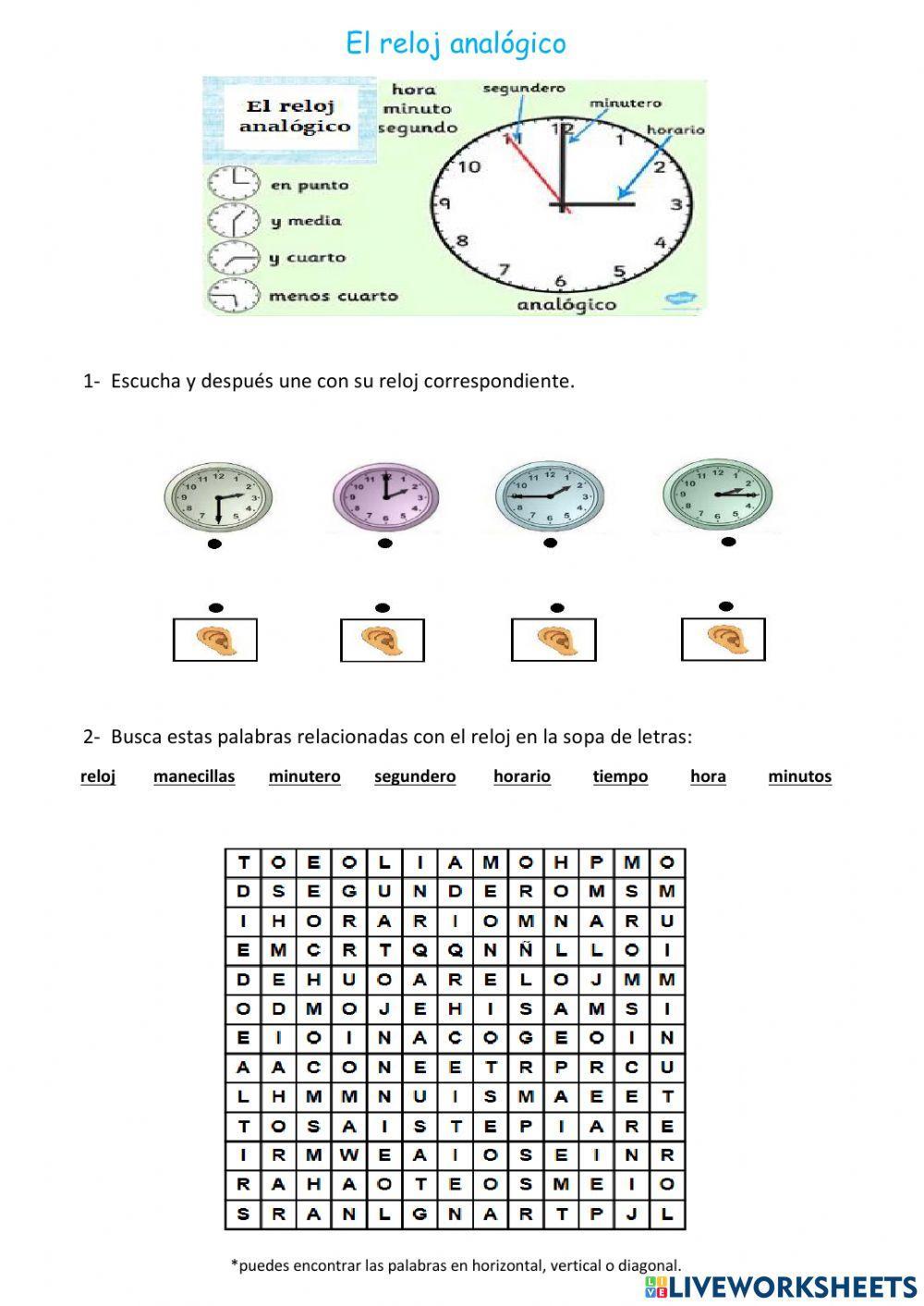 El reloj analógico | Live Worksheets